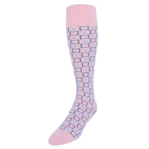 Trafalgar Aurelien Square And Circle Patterned Mercerized Cotton Mid-calf Socks - Pink