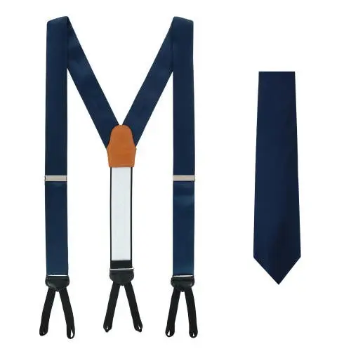 Trafalgar Sutton Silk Brace And Necktie Combo - Navy
