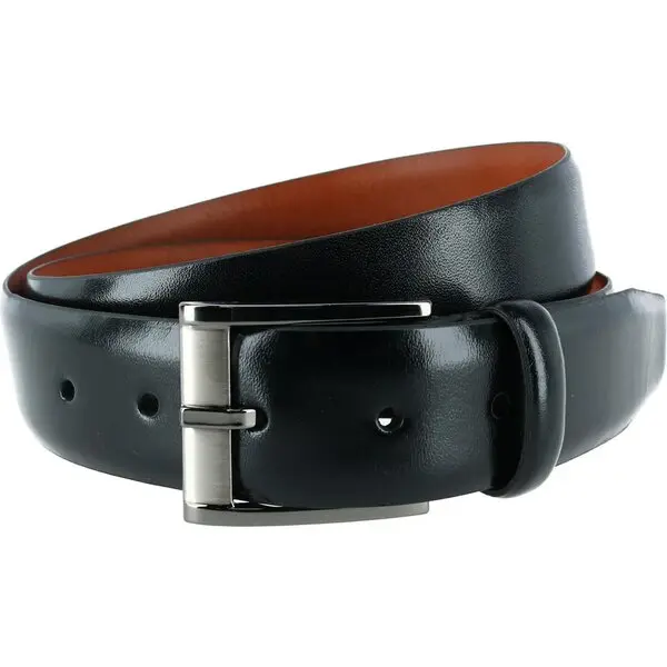 Trafalgar Matteo 35mm Feather Edge Leather Belt With Italian Buckle - Black