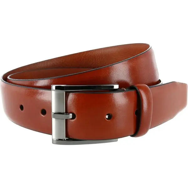 Trafalgar Matteo 35mm Feather Edge Leather Belt With Italian Buckle - Tan