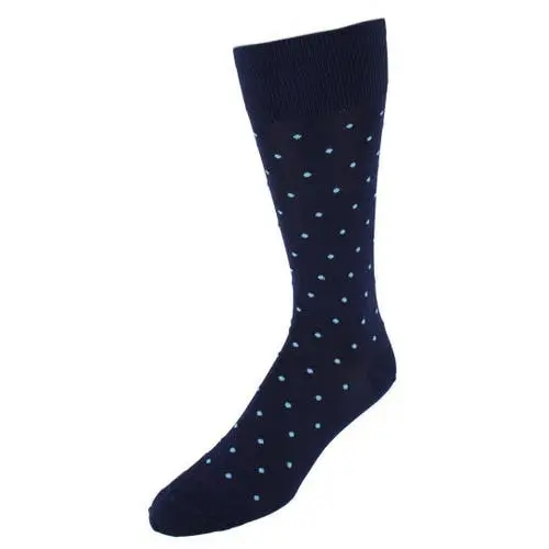 Trafalgar Leo Polka Dot Mid-calf Socks - Navy With Sky Dots
