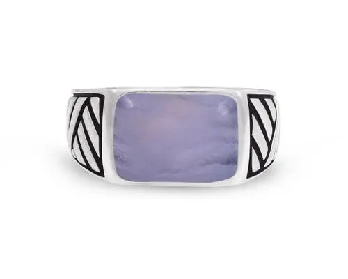LUVMYJEWELRY Lace Agate Signet Ring - Blue