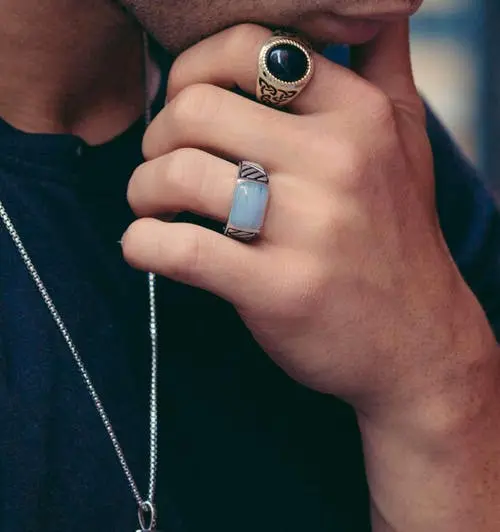 LUVMYJEWELRY Lace Agate Signet Ring - Blue