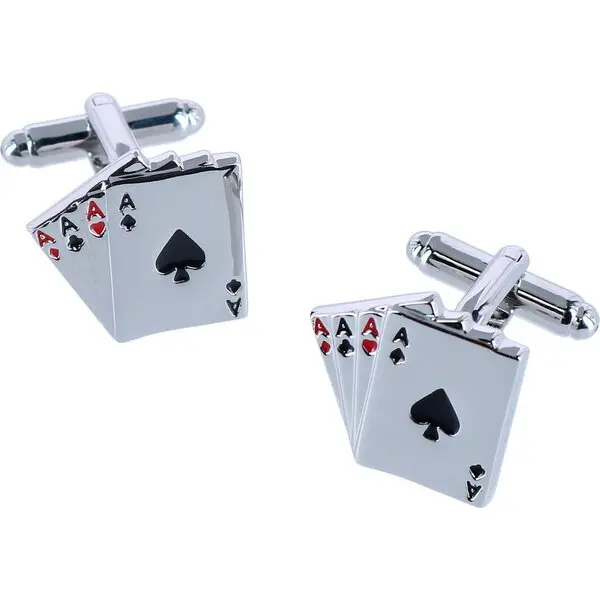 Trafalgar Four Of A Kind Novelty Card Game Cufflinks - Silver
