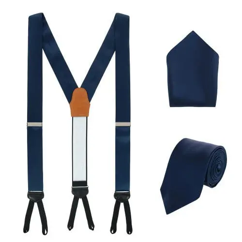 Trafalgar Sutton Silk Set With Braces, Necktie And Pocket Square - Navy
