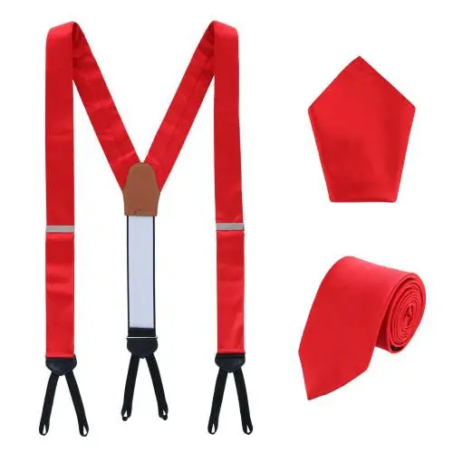 Trafalgar Sutton Silk Set With Braces, Necktie And Pocket Square - Red
