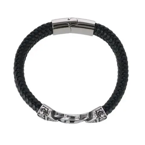 Trafalgar Silver Interlock Pattern On Leather Bracelet