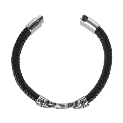 Trafalgar Silver Interlock Pattern On Leather Bracelet