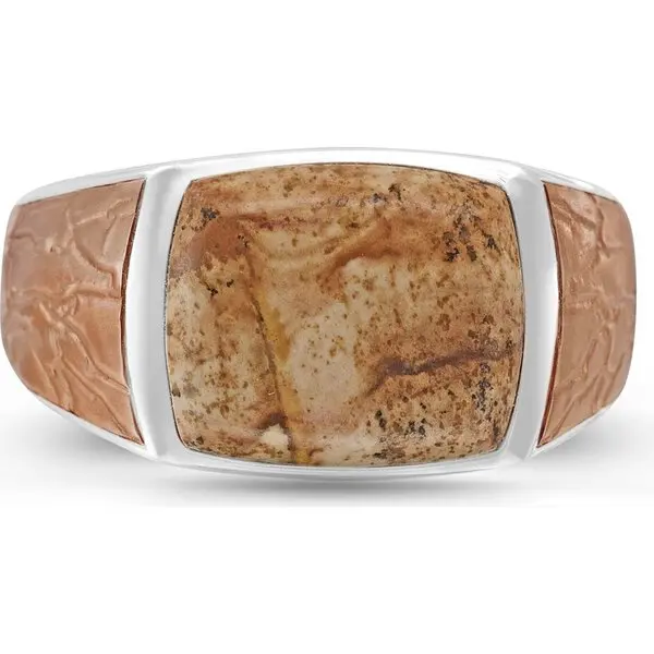 LUVMYJEWELRY Picasso Jasper Sterling Silver Signet Ring - Brown