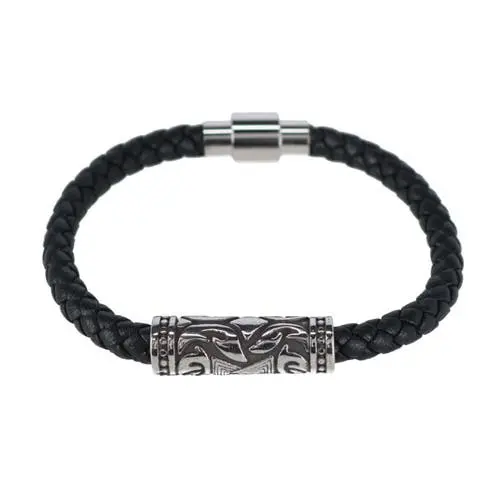 Trafalgar Silver Filigree Leather Bracelet - Black