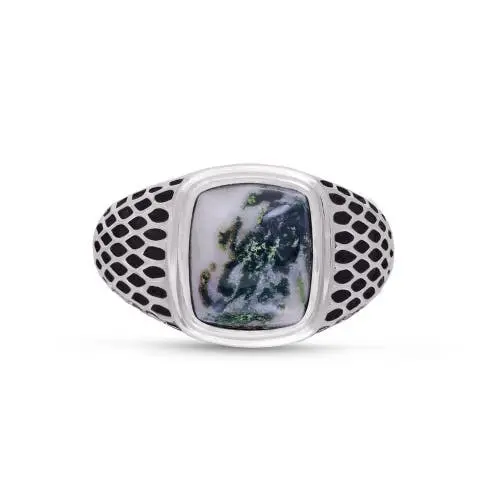 LUVMYJEWELRY Tree Agate Signet Ring - Silver