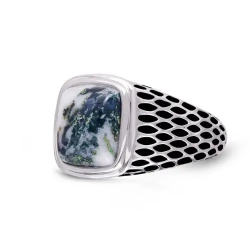 LUVMYJEWELRY Tree Agate Signet Ring - Silver