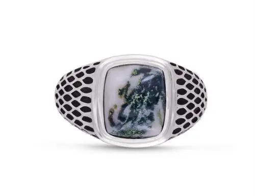 LUVMYJEWELRY Tree Agate Signet Ring - Silver