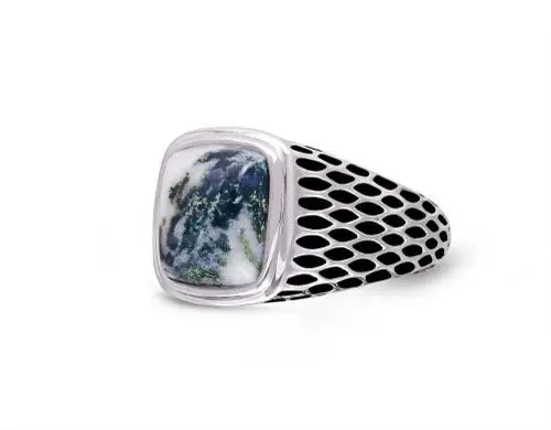 LUVMYJEWELRY Tree Agate Signet Ring - Silver