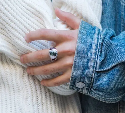 LUVMYJEWELRY Tree Agate Signet Ring - Silver