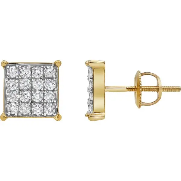 LUVMYJEWELRY Square Prism Diamond Stud Earrings - 14k Yellow Gold