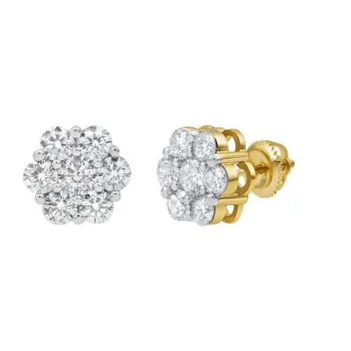 LUVMYJEWELRY Diamond Cluster Earrings - 14k Yellow Gold