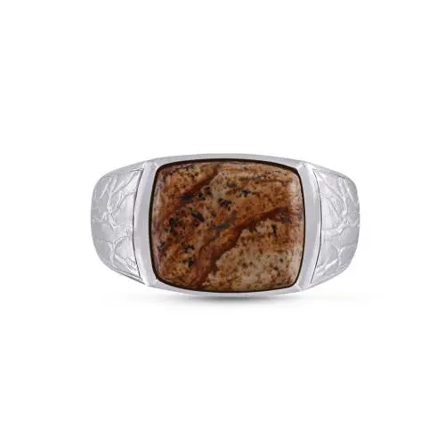 LUVMYJEWELRY Picasso Jasper Sterling Signet Ring - Silver