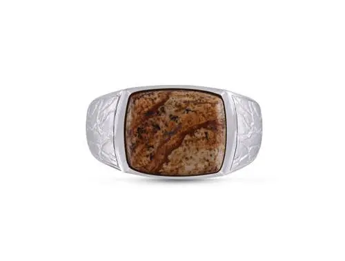 LUVMYJEWELRY Picasso Jasper Sterling Signet Ring - Silver