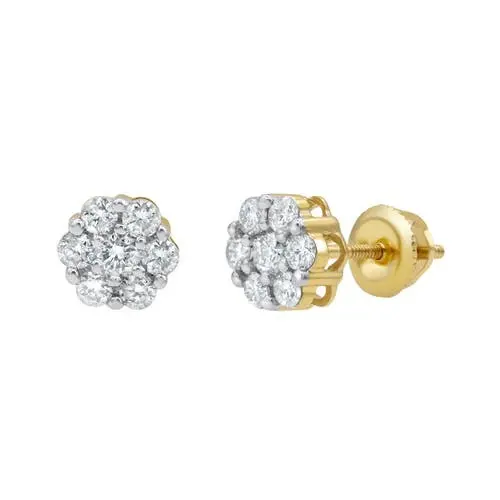 LUVMYJEWELRY Semi Diamond Cluster Earrings - 14k Yellow Gold