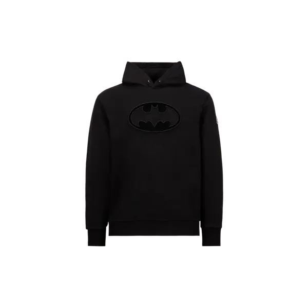 Moncler Embroidered Batman Logo Cotton Hoodie - Black | Editorialist