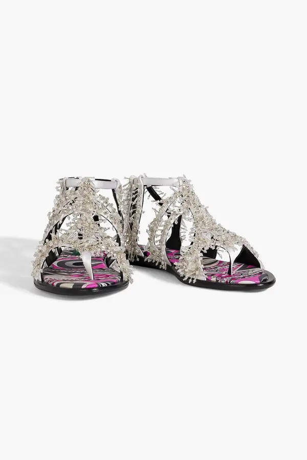 Emilio Pucci Embellished Leather Sandals - White