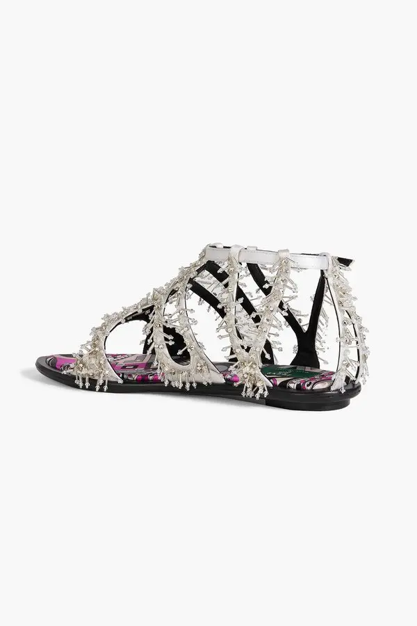 Emilio Pucci Embellished Leather Sandals - White