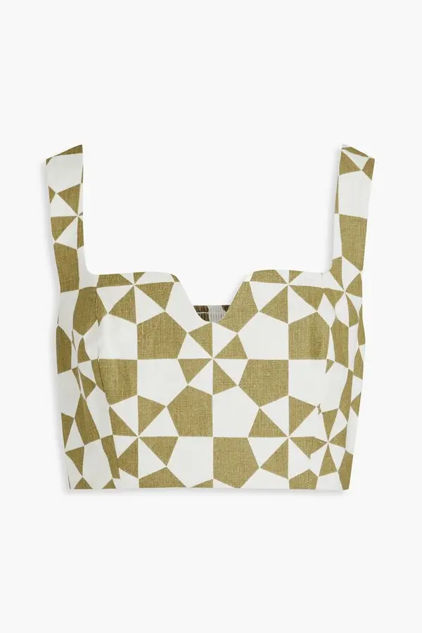 Mara Hoffman Cropped Geometric Print Hemp Top - Army Green