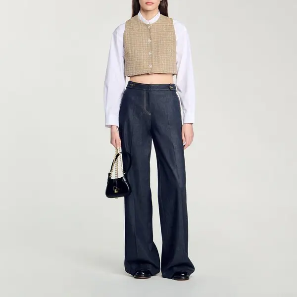 Sandro Tweed Crop Top - Camel