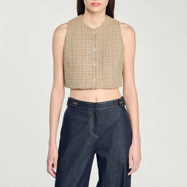 Sandro Tweed Crop Top