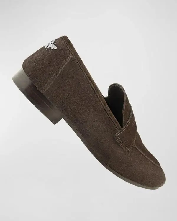 BOUGEOTTE Flaneur Suede Penny Loafers - Coffee