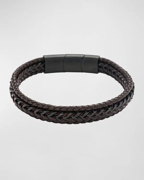 LINK UP Woven Leather And Stainless Steel Bracelet - Brown