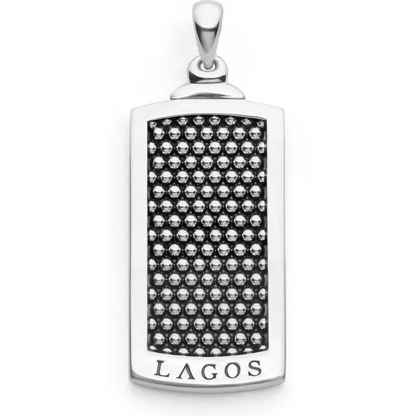 Lagos Anthem Caviar Beaded Tag Amulet In Sterling - Silver