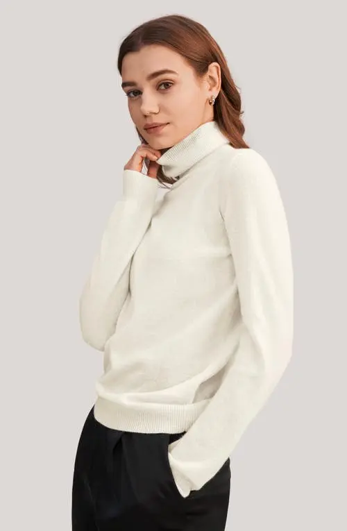 Lilysilk Pure Cashmere Turtleneck Sweater - White