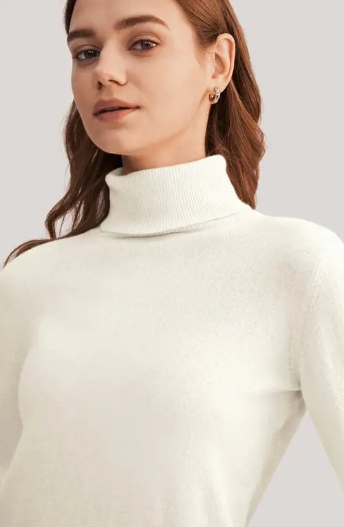 Lilysilk Pure Cashmere Turtleneck Sweater - White