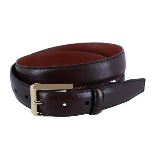 Trafalgar 30mm Pebble Grain Leather Belt With Gold Buckle - Brown