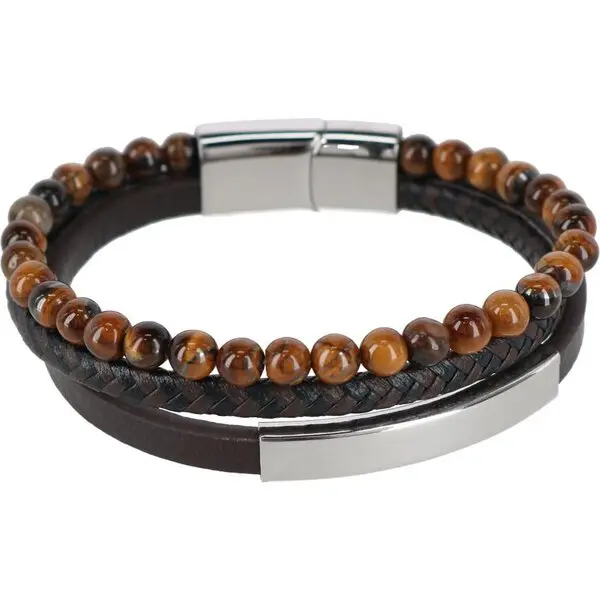 Trafalgar Beaded And Leather 3-strand Bracelet - Brown