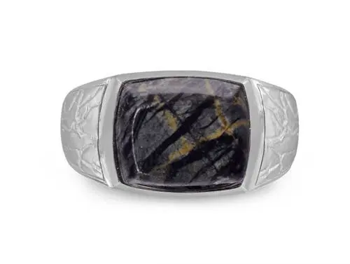 LUVMYJEWELRY Sterling Picture Jasper Signet Ring - Silver