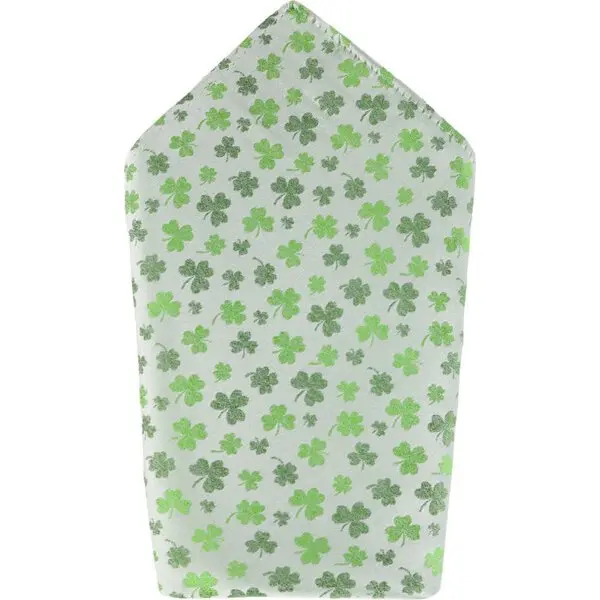 Trafalgar Shamrock Novelty Silk 12x12 Pocket Square - White