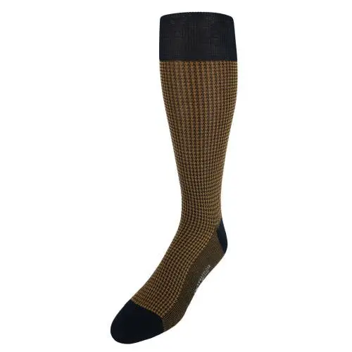 Trafalgar Doyle Houndstooth Mercerized Cotton Mid-calf Socks - Black And Gold