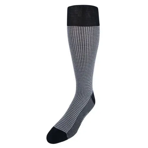 Trafalgar Doyle Houndstooth Mercerized Cotton Mid-calf Socks - Black And Grey