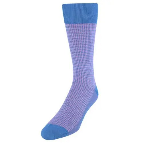 Trafalgar Doyle Houndstooth Mercerized Cotton Mid-calf Socks - Blue With Pink