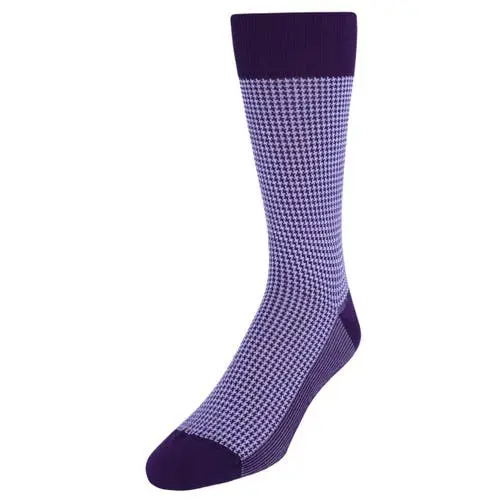 Trafalgar Doyle Houndstooth Mercerized Cotton Mid-calf Socks - Purple And Lavender