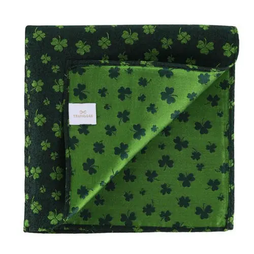 Trafalgar Shamrock Novelty Silk 12x12 Pocket Square - Green