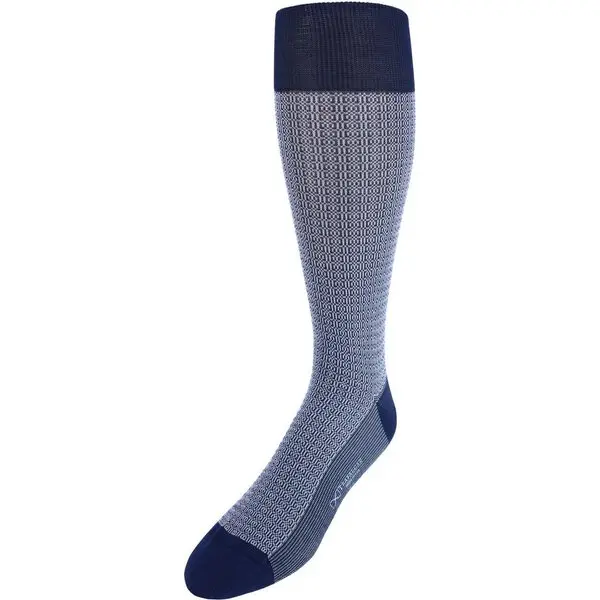 Trafalgar Bernard Chain Link Mercerized Cotton Socks - Navy With Light Blue