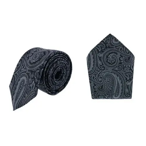 Trafalgar Sobee Paisley Silk Necktie And Pocket Square Set - Black