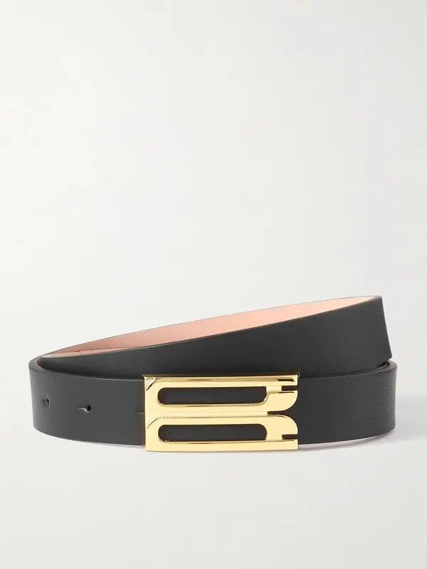 Victoria Beckham Frame Leather Belt With Gold Tone Buckle - Black