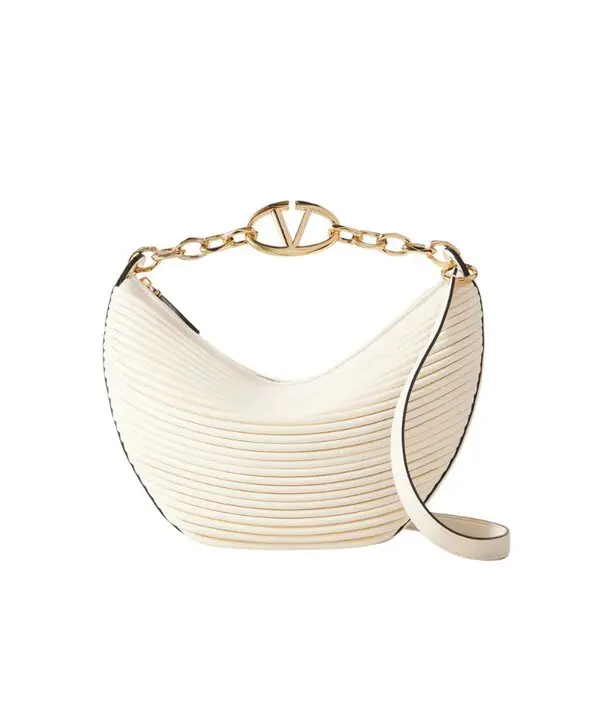 Valentino Garavani Vlogo Moon Small Pleated Leather Shoulder Bag - Ivory
