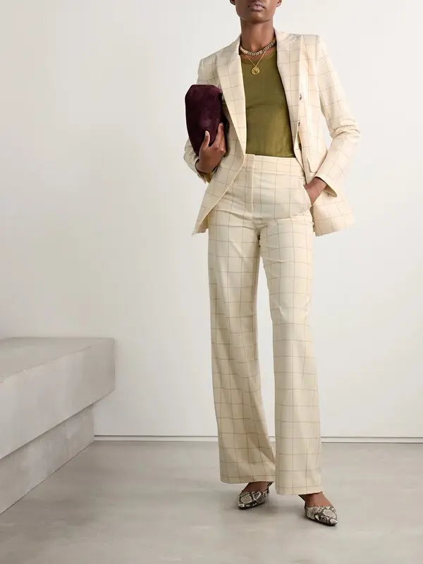 Veronica Beard Tonelli Checked Grain De Poudre Wide-leg Pants