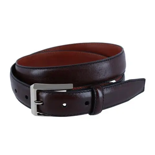 Trafalgar 30mm Pebble Grain Leather Belt With Silver Buckle - Brown